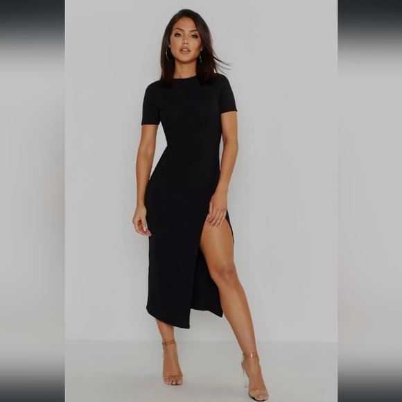 Boohoo | Dresses | Lbd Jumbo Rib Side Split Midi Dress | Poshmark
